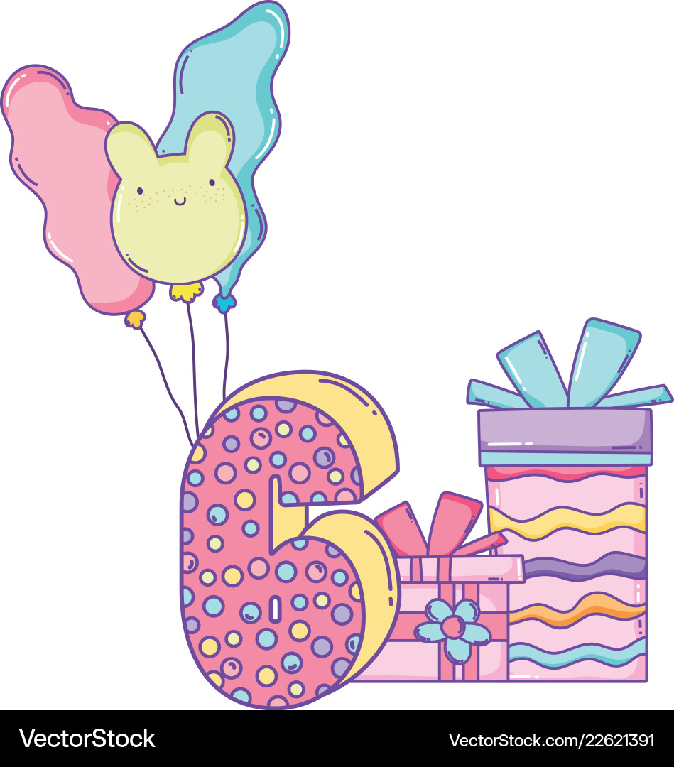 Birthday gift boxes with balloons and number Vector Image