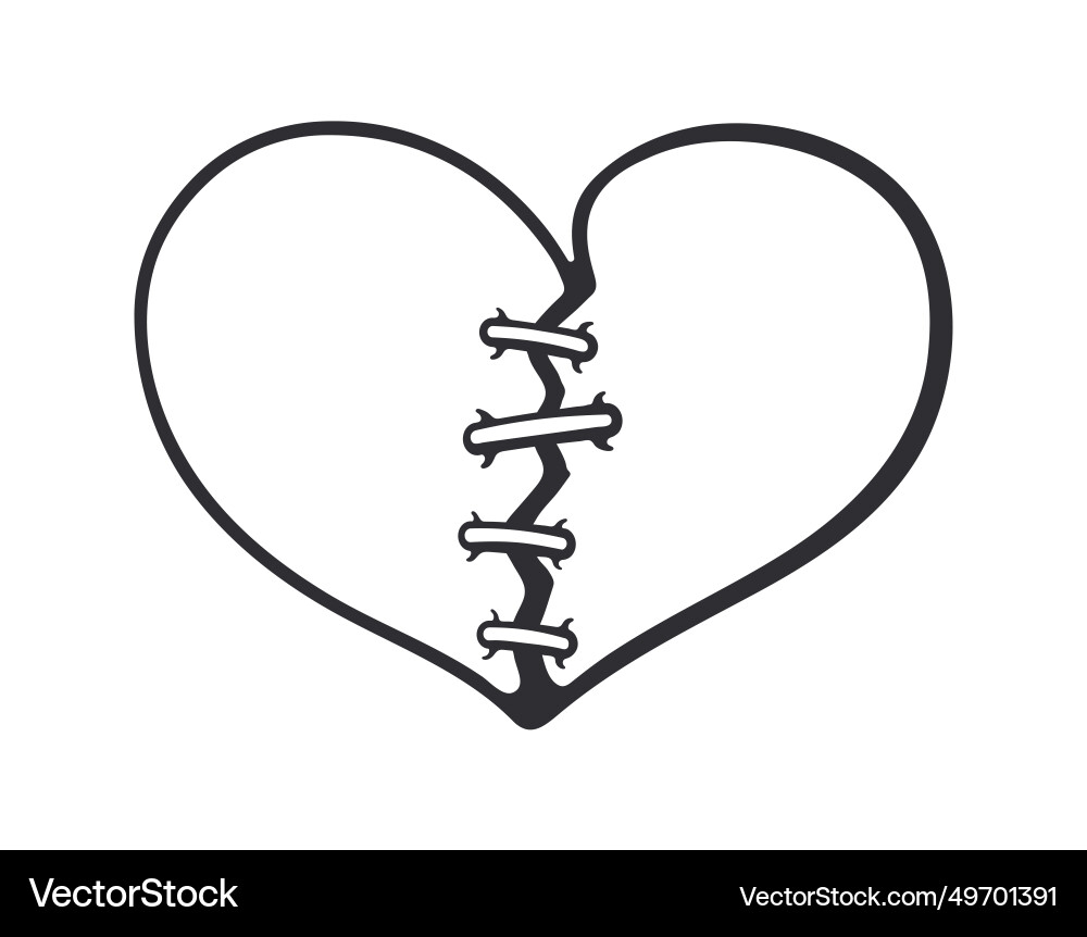 Broken Heart With Crack Hand Drawn Doodle Design Vector Image