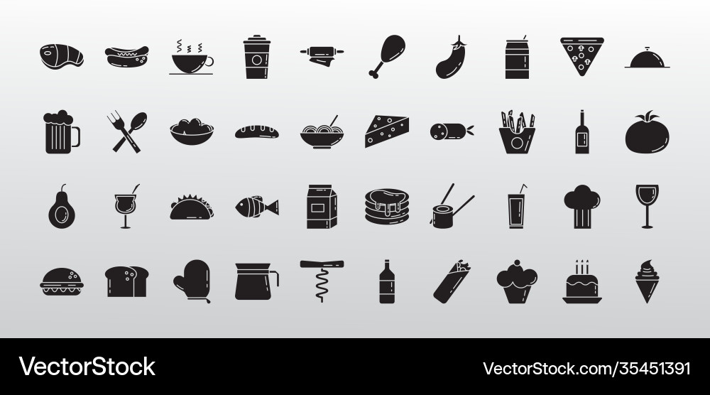 Bundle forty restaurant food set icons Royalty Free Vector
