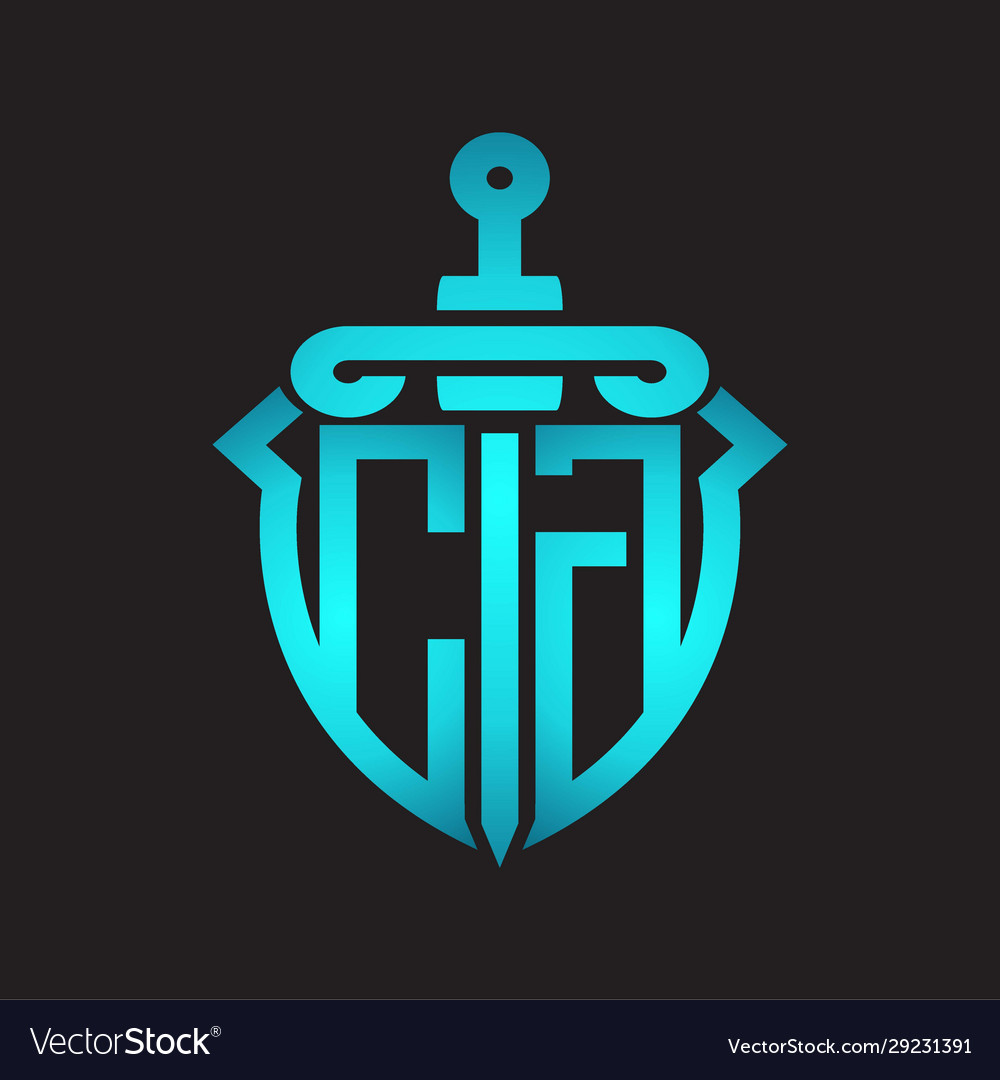Cg logo monogram with sword and shield Royalty Free Vector