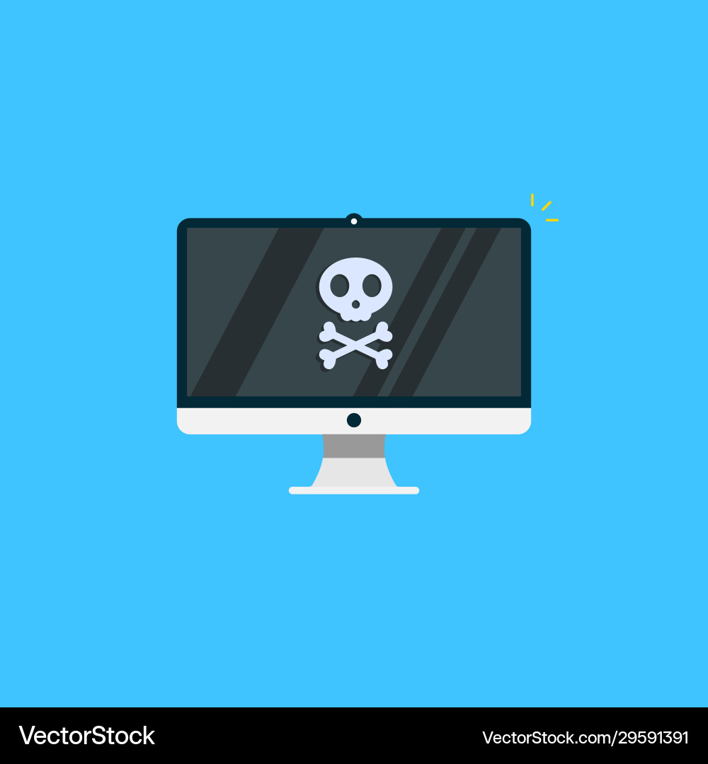 Danger virus skeleton on screen computer monitor Vector Image