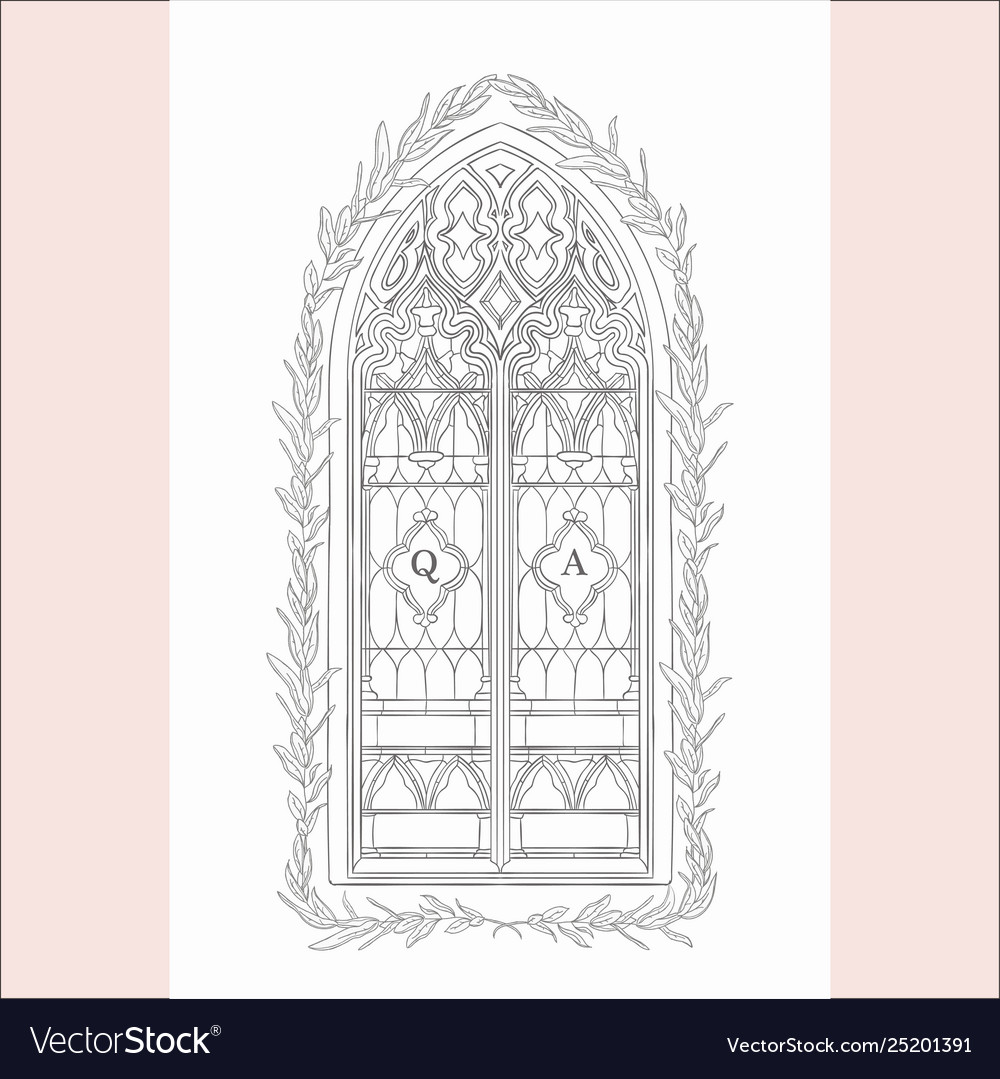 Hand drawn old gothic window Royalty Free Vector Image