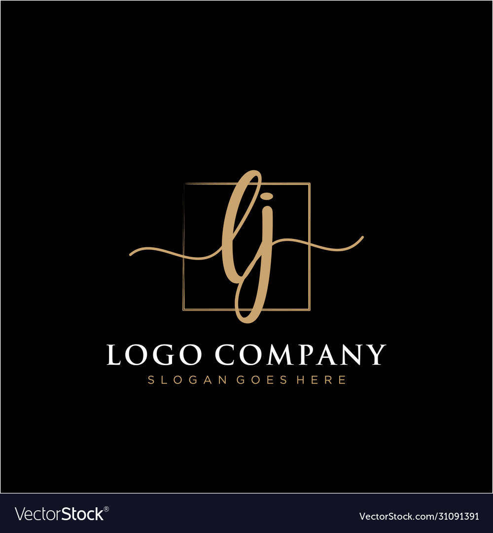 Lj initial handwriting logo with rectangle Vector Image