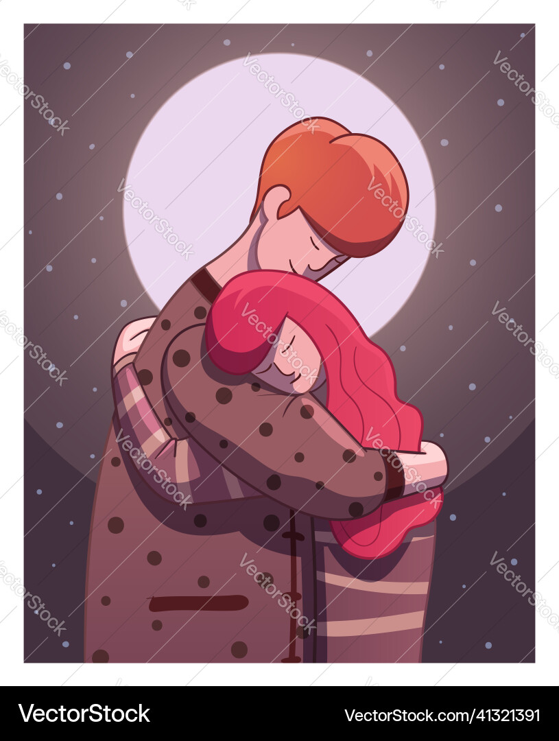 Loving couple hugging under the moon happy Vector Image
