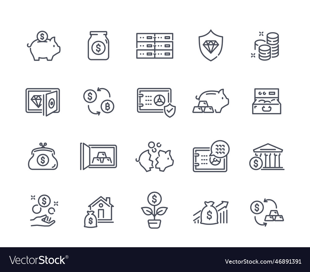 Money savings line icons set Royalty Free Vector Image
