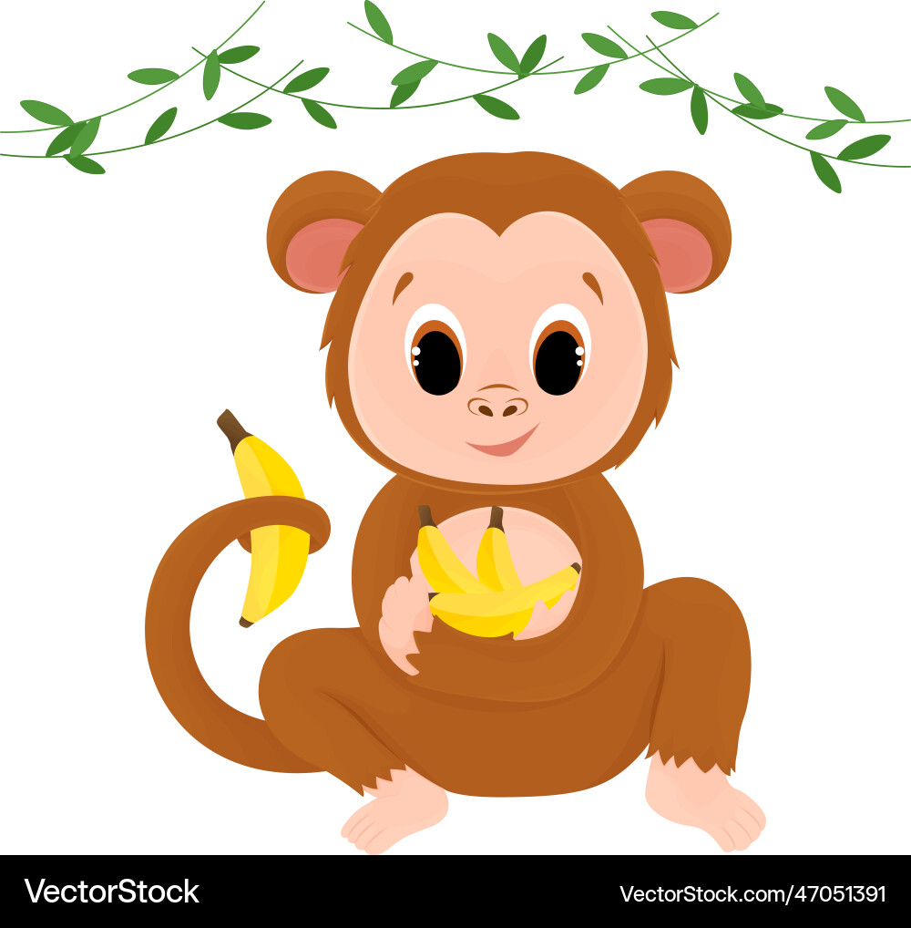 Monkey with banana childish cute drawing Vector Image