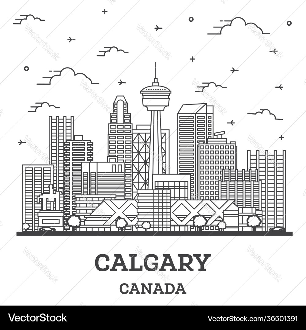 Outline calgary canada city skyline with modern Vector Image