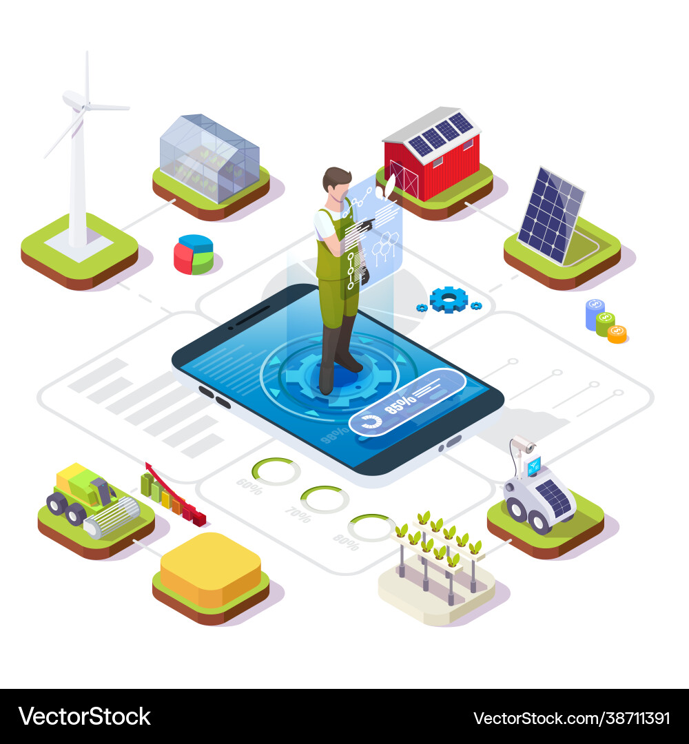 Smart organic farming isometric infographic Vector Image