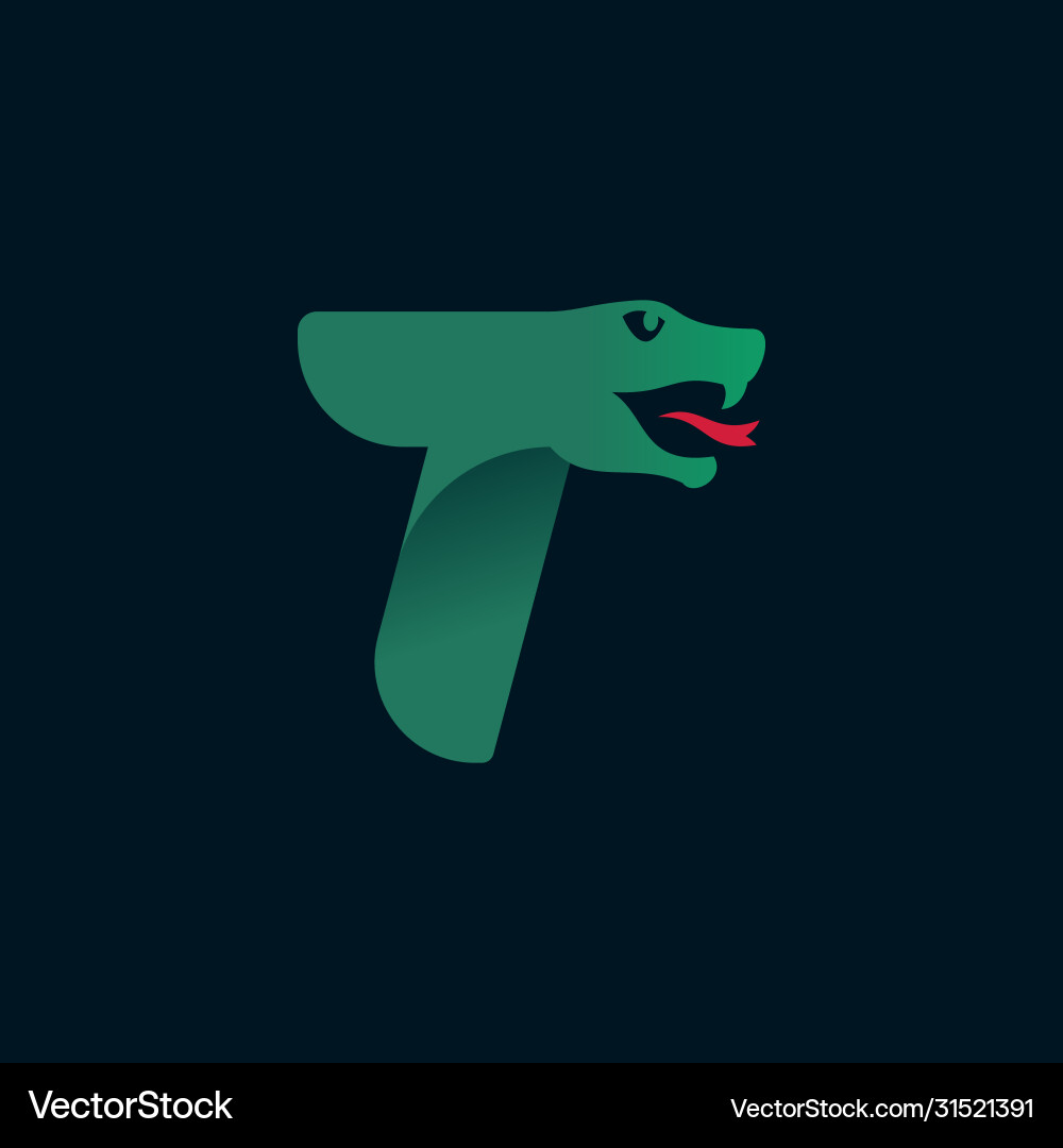 T letter logo with snake head silhouette Vector Image