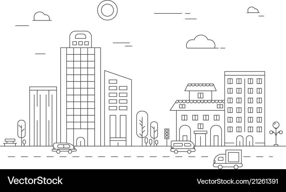 Urban landscape linear pictures various Royalty Free Vector