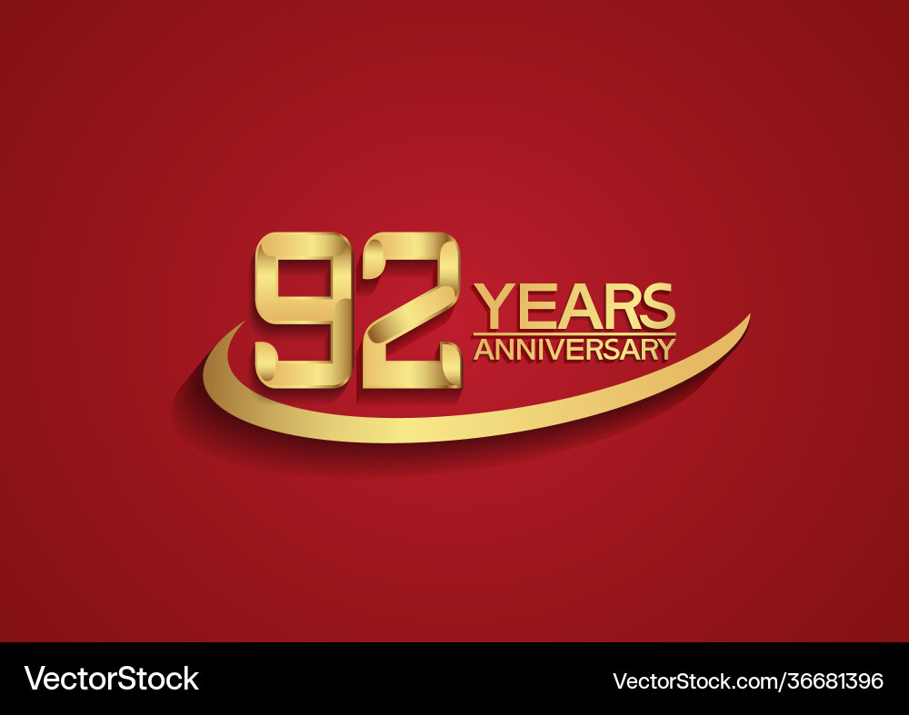 92 years anniversary logo style with swoosh Vector Image