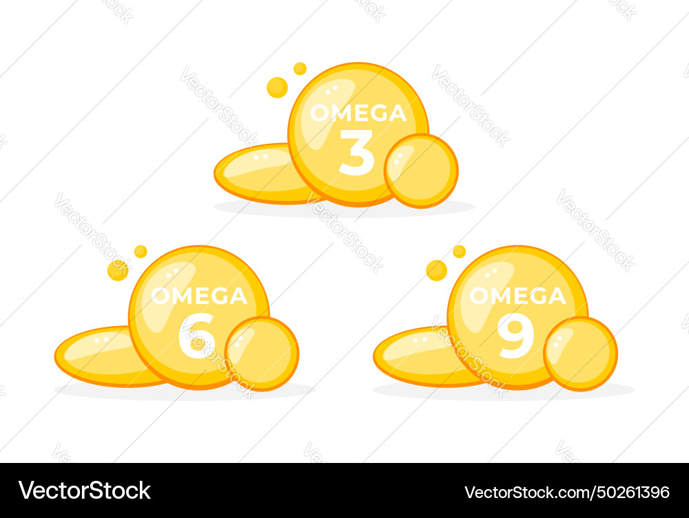 Bright and glossy omega 3 6 9 fatty acids Vector Image