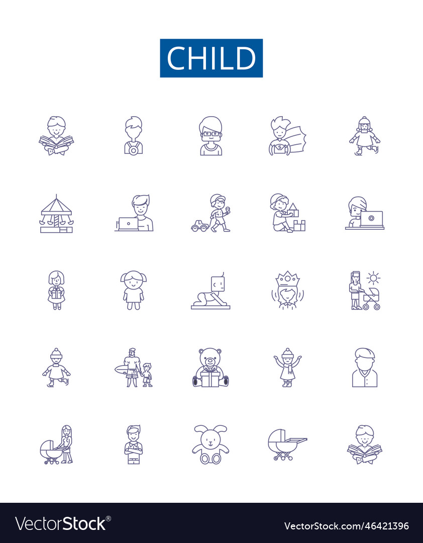Child line icons signs set design collection Vector Image