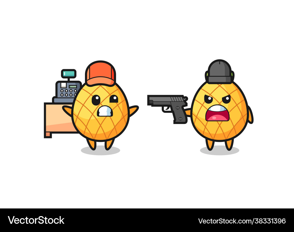 Cute pineapple as a cashier is pointed a gun Vector Image