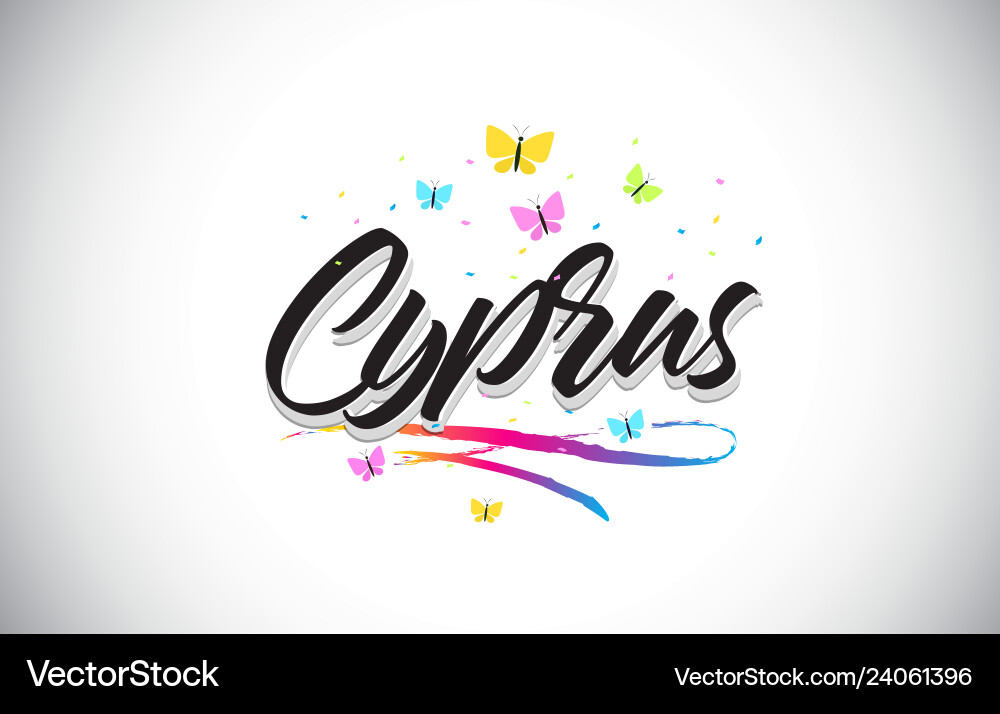 Cyprus handwritten word text with butterflies Vector Image