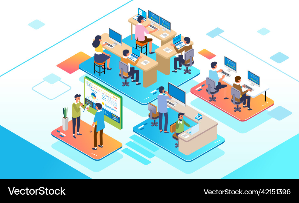 Isometric of office working activity employee Vector Image