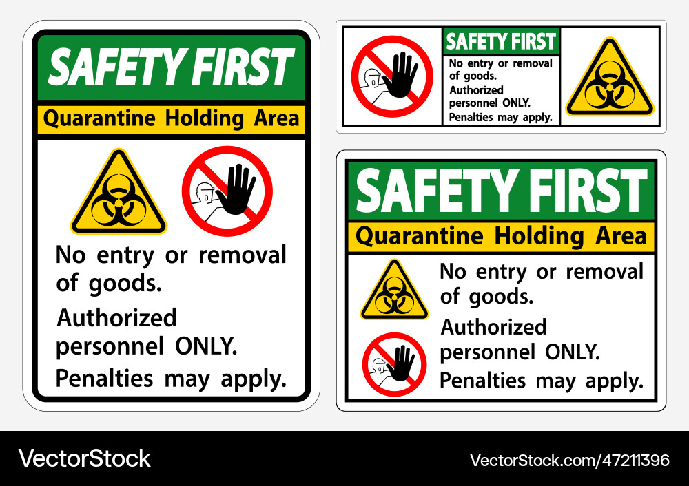 Safety first quarantine holding area sign Vector Image