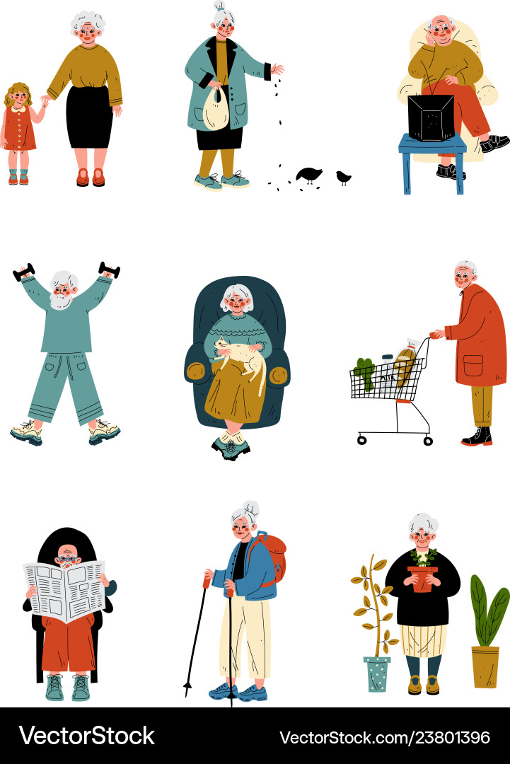 Senior people daily activity set elderly men and Vector Image