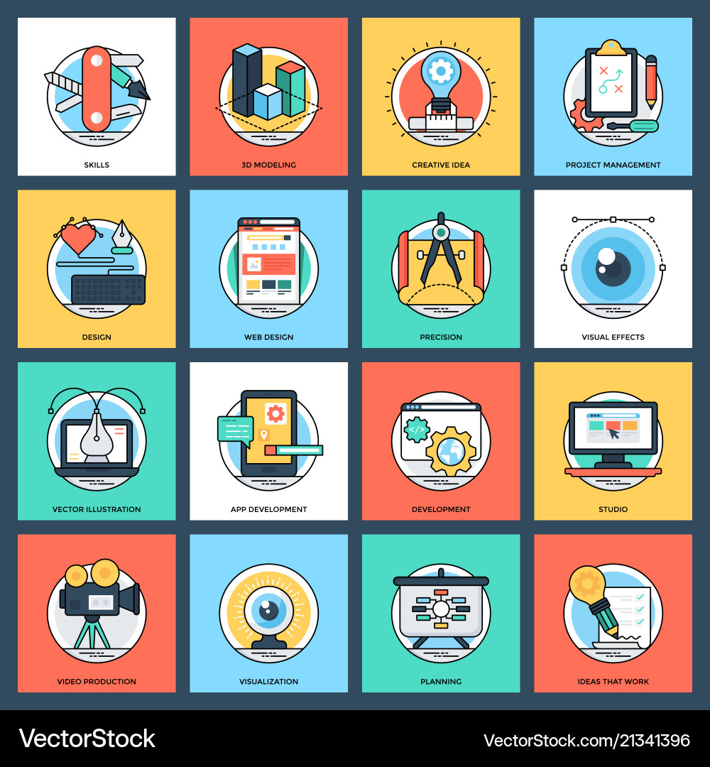 Set of design and development flat icons Vector Image