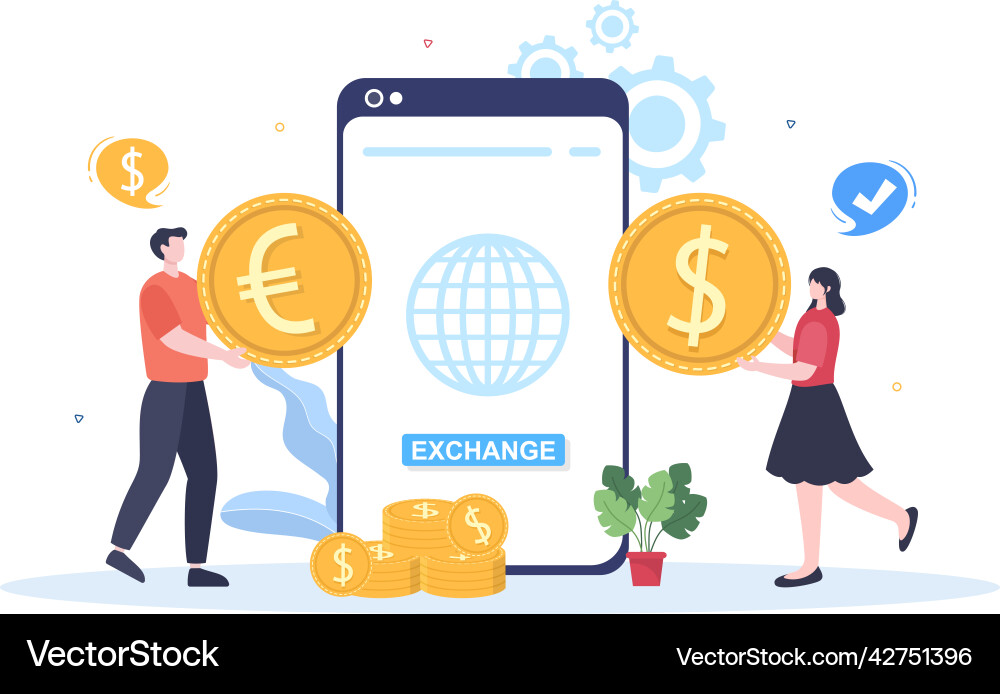 World currency exchange services cartoon online Vector Image