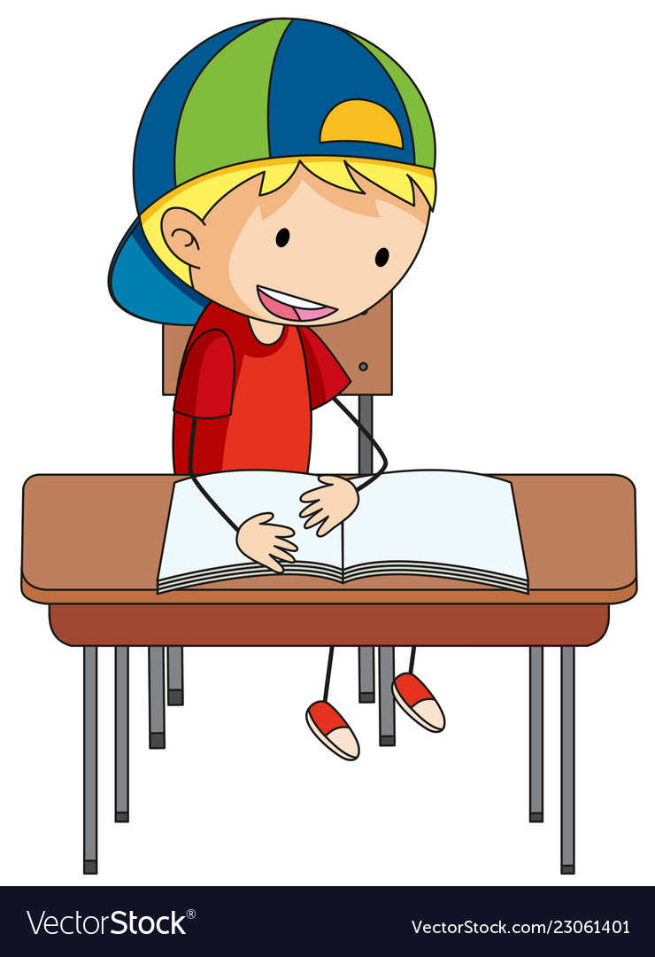 A doodle boy reading book Royalty Free Vector Image