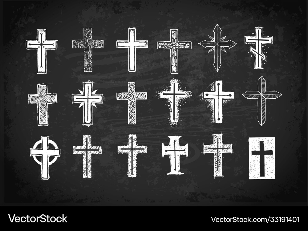 Collection christian crosses doodle sketch Vector Image