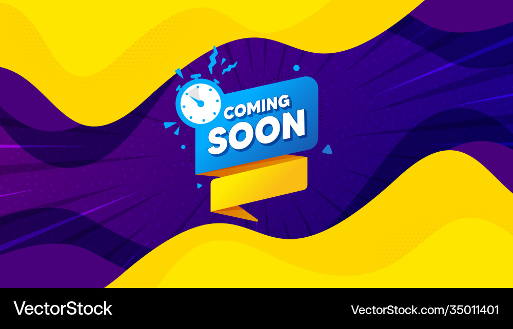 Coming soon paper banner timer announcement tag Vector Image