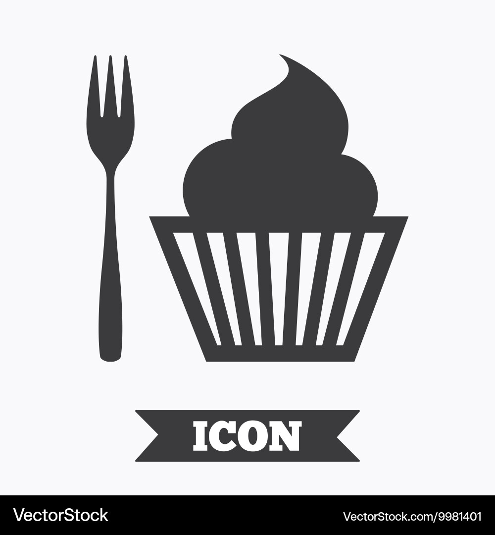 Eat sign icon dessert fork with muffin Royalty Free Vector