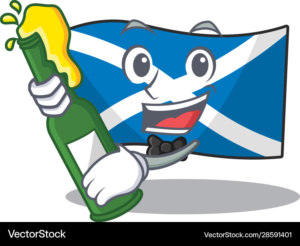 Flag scotland scroll with bottle beer mascot Vector Image