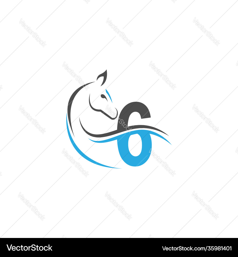 Number 6 icon logo with horse design Royalty Free Vector
