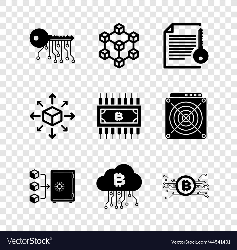 Set cryptocurrency key blockchain technology Vector Image