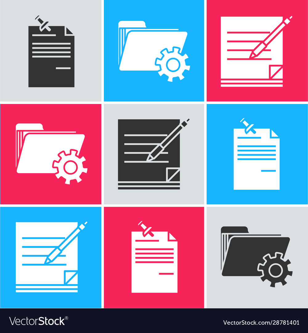 Set note paper with pinned pushbutton folder Vector Image