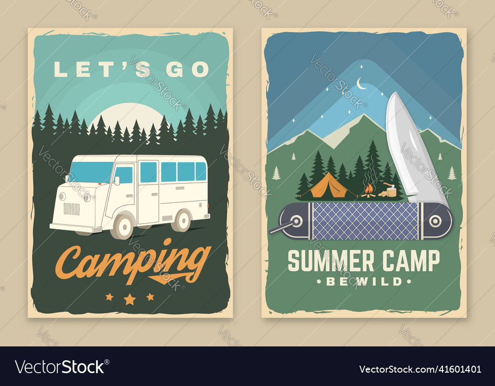 Set of camping retro posters Royalty Free Vector Image
