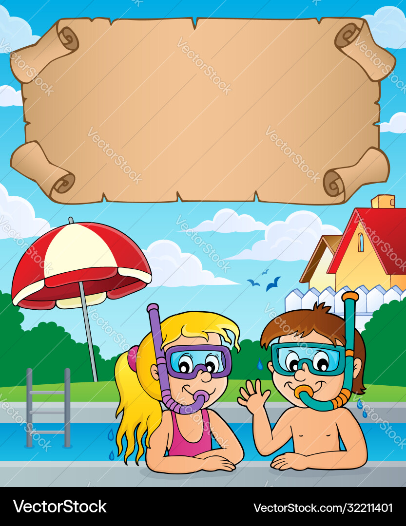 Small parchment and kids snorkel divers Royalty Free Vector