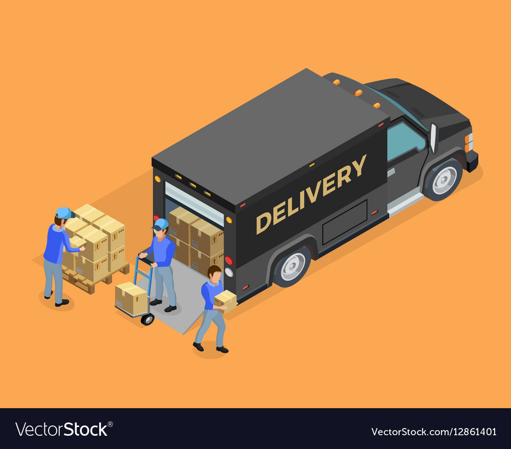 Unloading isometric concept Royalty Free Vector Image