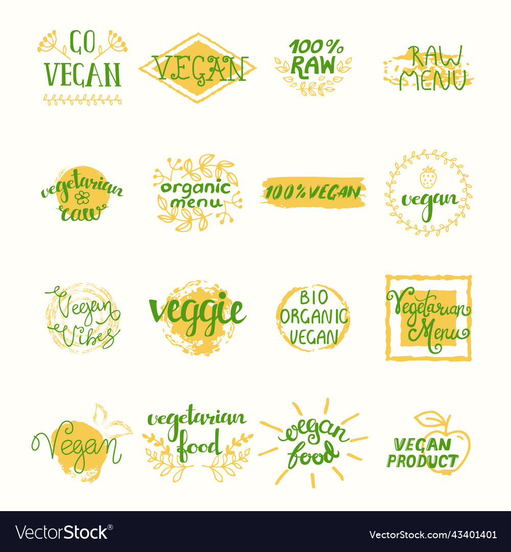 Vegan retro elements set Royalty Free Vector Image