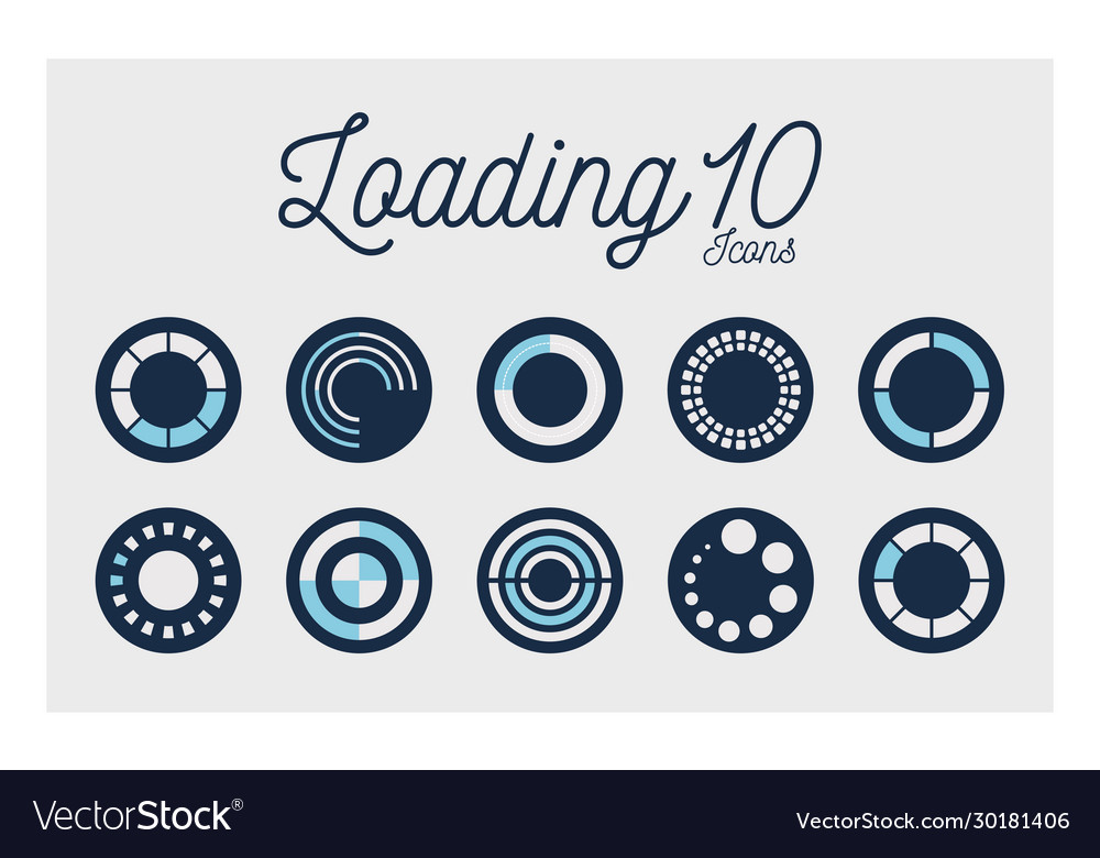 10 loading circles block style icon set Royalty Free Vector