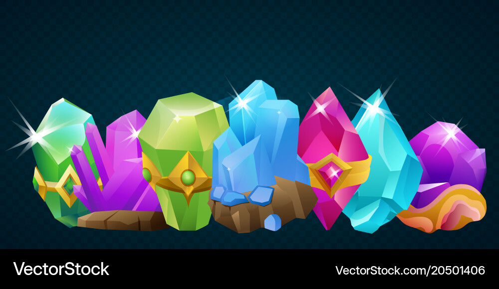Collection cartoon stone crystals and magic Vector Image