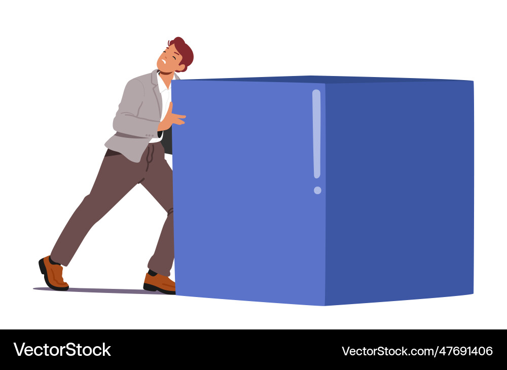 Determined business man character pushing a huge Vector Image