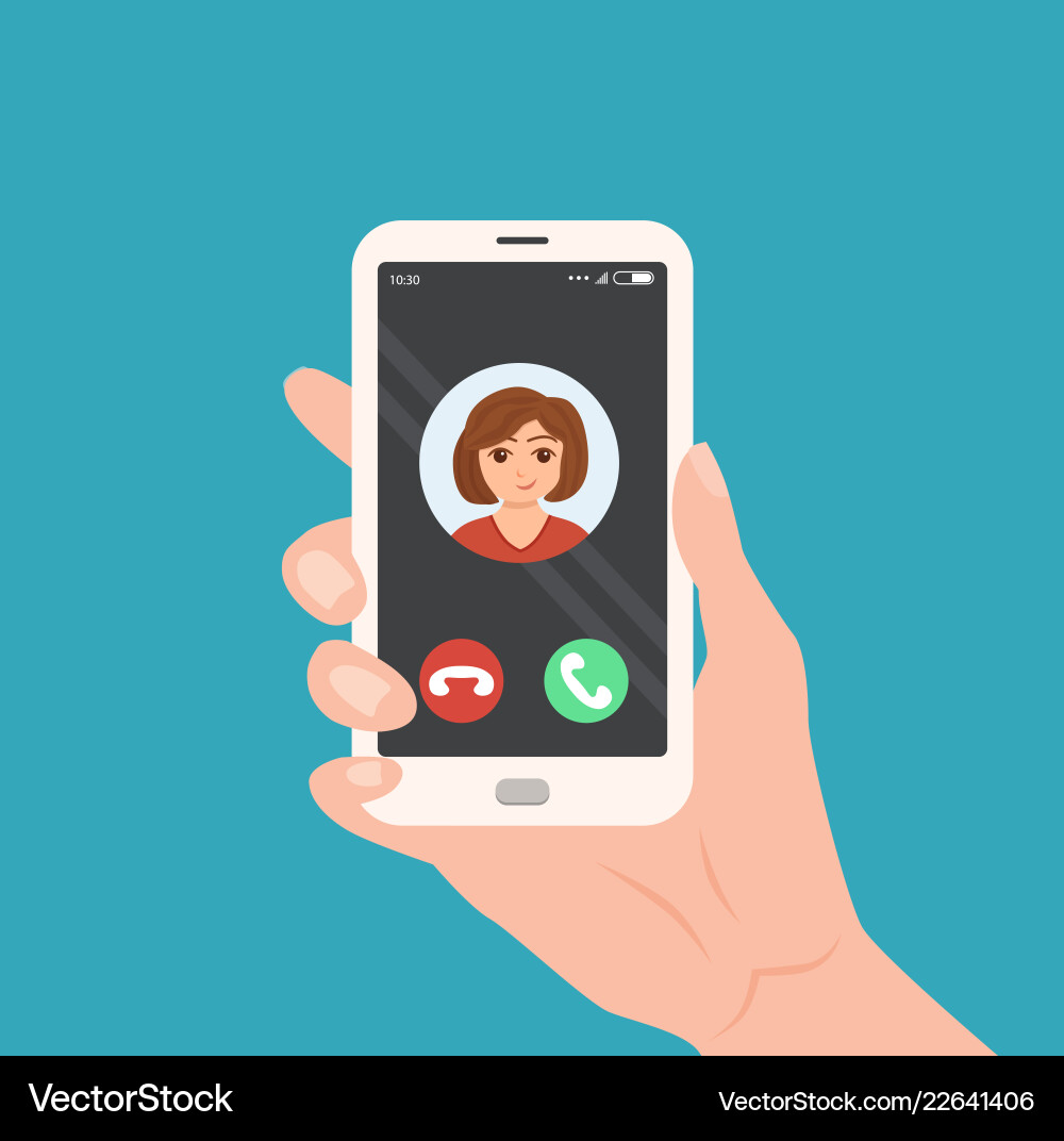 Hand holding smartphone with incoming call Vector Image