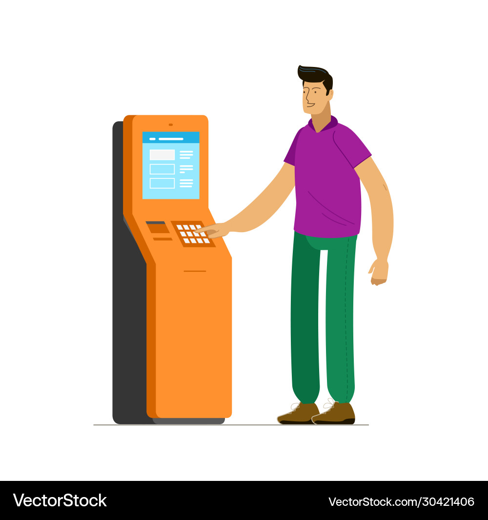 Man at information terminal stand business Vector Image