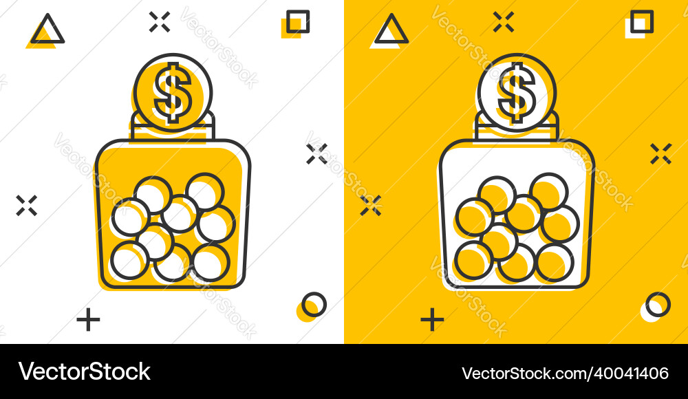 Money box icon in comic style coin jar container Vector Image