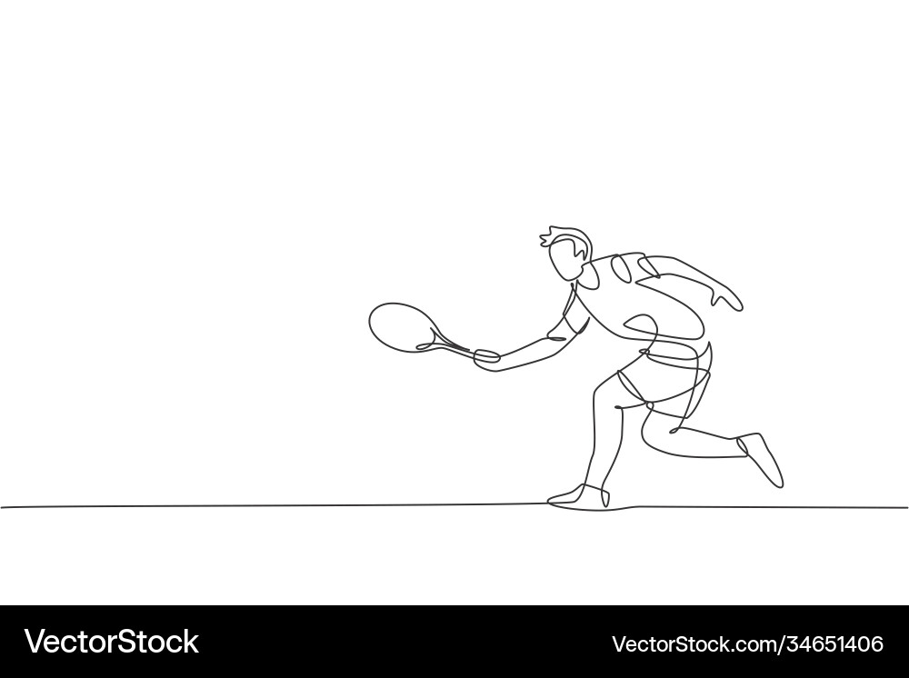 One continuous line drawing young happy tennis Vector Image