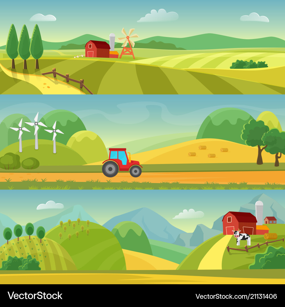 Rural landscape with fields and hills and with a Vector Image