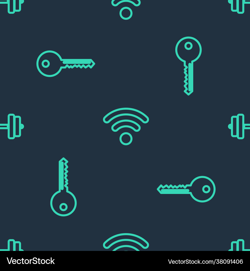 Set line wi-fi wireless network key and dumbbell Vector Image