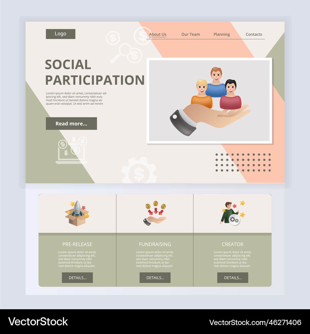 Social participation flat landing page website Vector Image