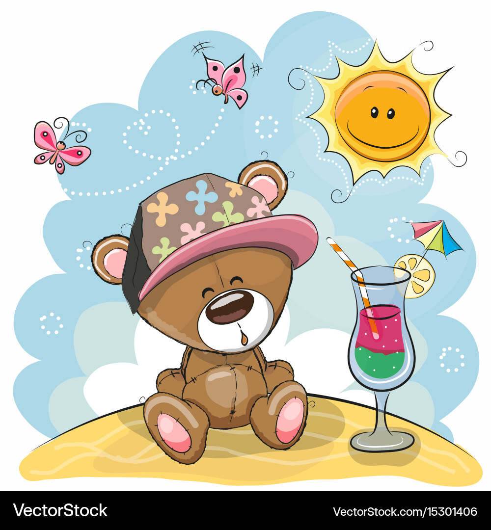 Teddy bear on beach Royalty Free Vector Image - VectorStock