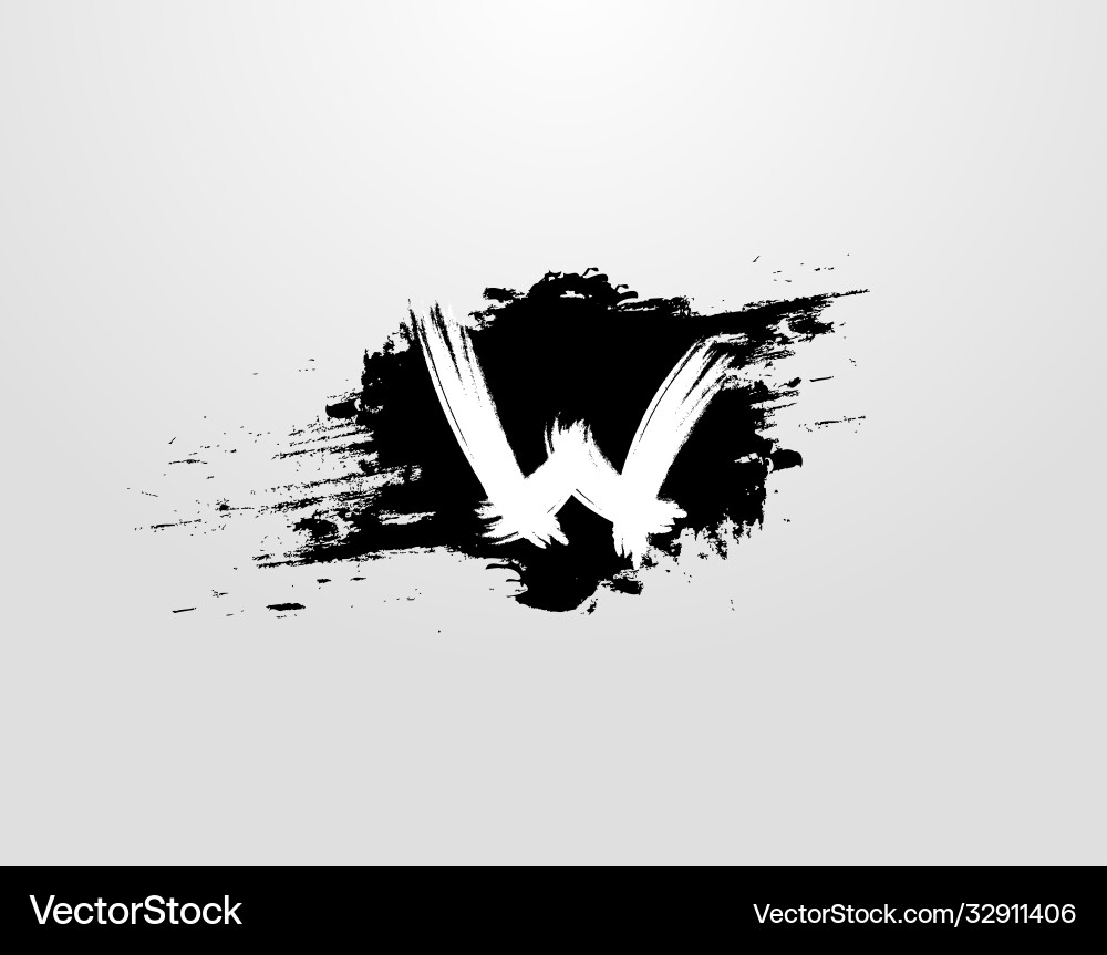 W letter logo in black grunge splatter element Vector Image