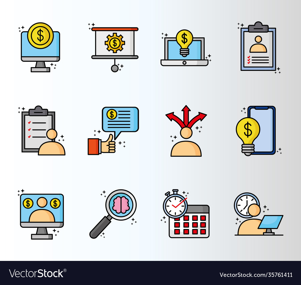 Bundle twelve financial business icons Royalty Free Vector