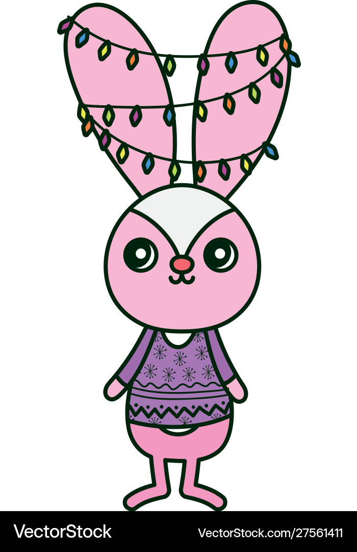 Cute rabbit with lights tangled in ears happy Vector Image